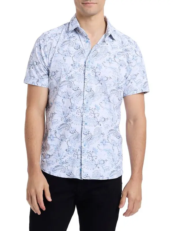 Robert Graham Bascobel Knit Short Sleeve Button-up Shirt - Light Blue