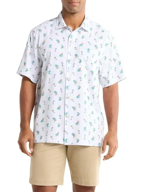 Tommy Bahama Coastal Ease Fiesta Fizz Cocktail Print Islandzone® Short Sleeve Button-up Shirt - Oceana Blue