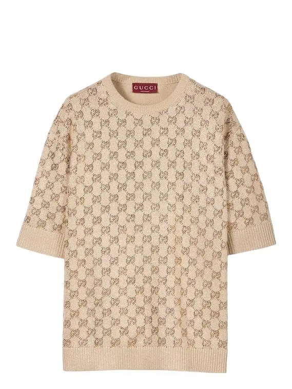 Gucci Wool Cashmere Sweater With Gg Crystals - Beige