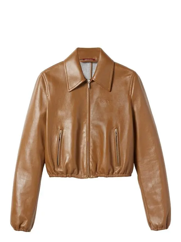 Gucci Leather Jacket With Embossed Logo - Brown