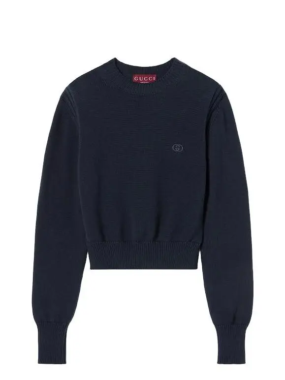 Gucci Cotton Sweatshirt With Interlocking G Embroidery - Blue
