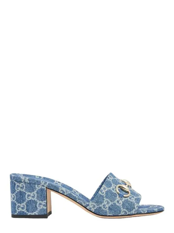 Gucci Horsebit Gg Denim Slide Sandal - Blue