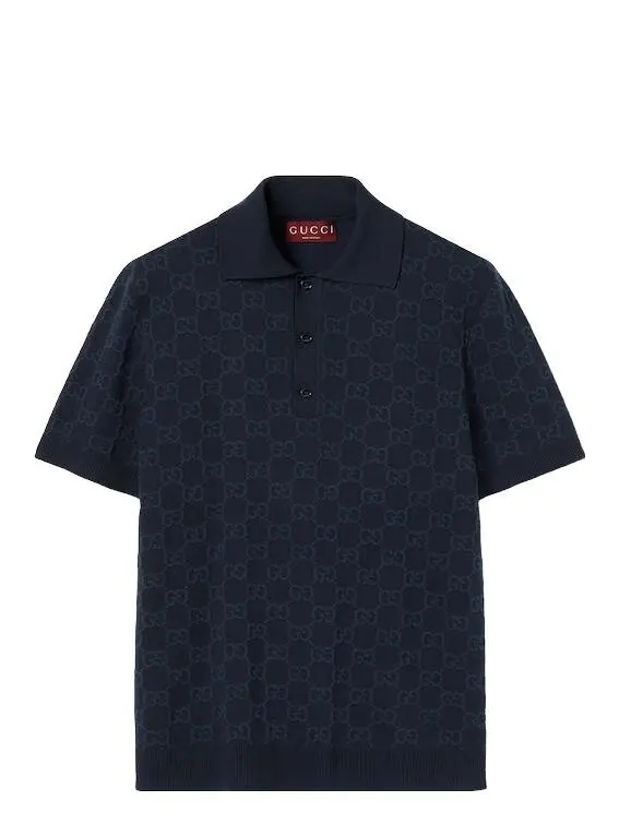 Gucci Gg Cotton Silk Jacquard Polo Shirt - Blue