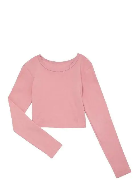 THEME Sloane Long Sleeve Ribbed Top With Heart Cut-out - Ballet Pink