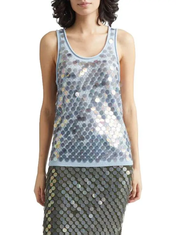 ZANKOV Lutecia Pointelle-knit Paillette Merino Wool & Cashmere Tank - Ice