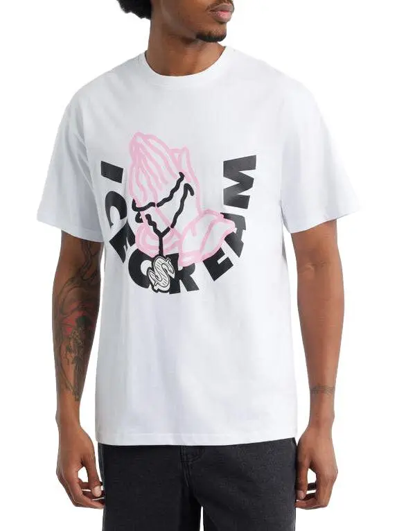 ICECREAM And Then You Pray For Me Cotton Graphic T-shirt - Bleach White