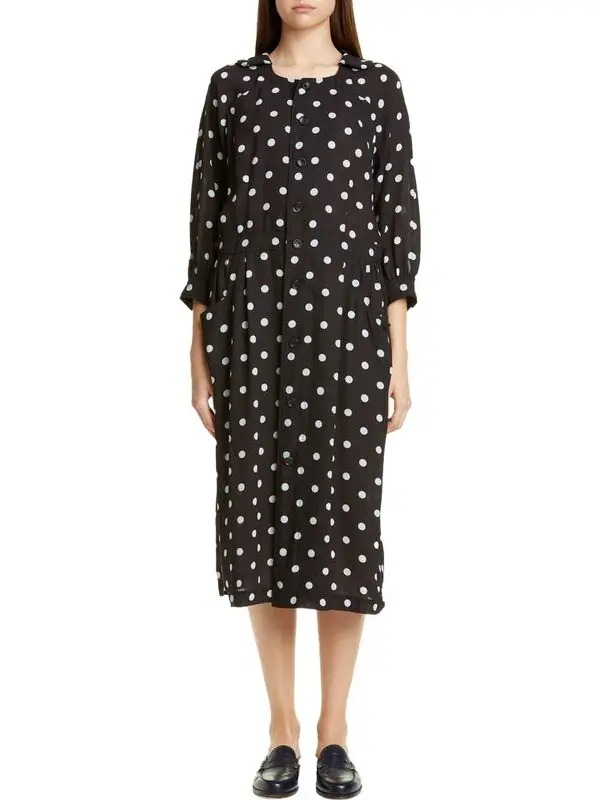 Comme Des Garçons Polka Dot Georgette Button Front Dress - Black