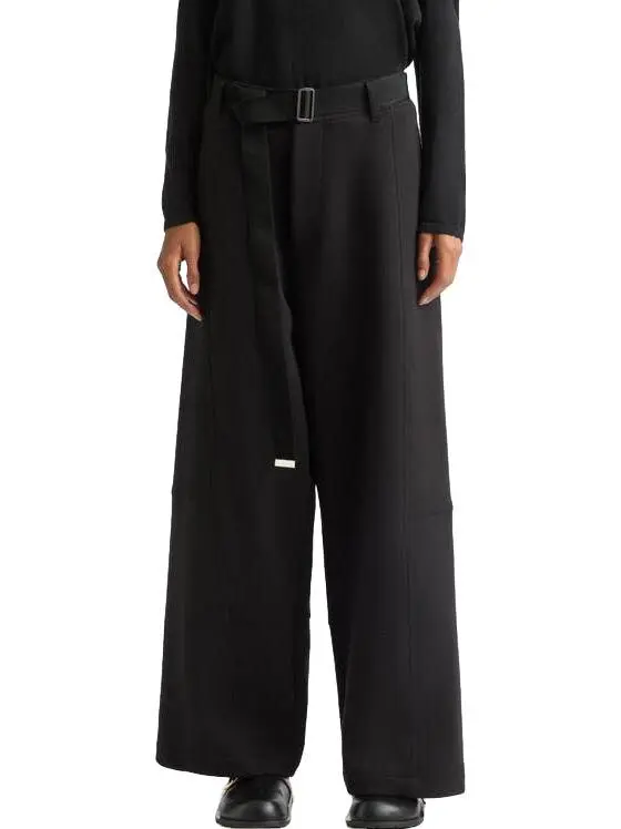 Plan C Cotton-blend Scuba Knit Wide Leg Pants - Black