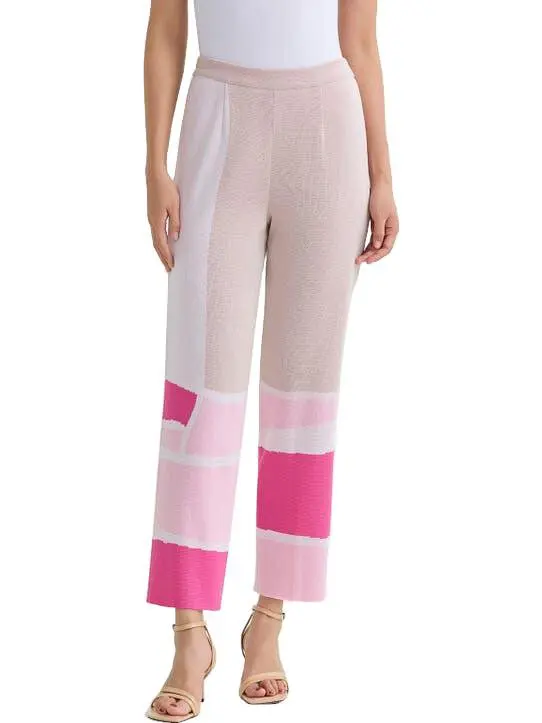 Ming Wang Soft Knit Colorblock Ankle Pants - Carmine Rose/pink