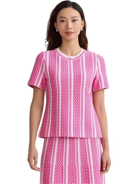 Ming Wang Roadmap Pattern Knit Top - Carmine Rose/pink