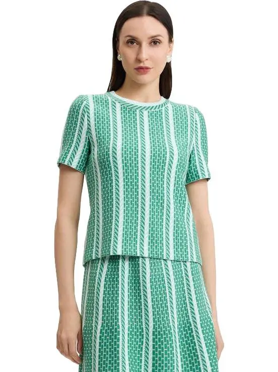 Ming Wang Roadmap Pattern Knit Top - Kelly Green/eucalyptus/ivory
