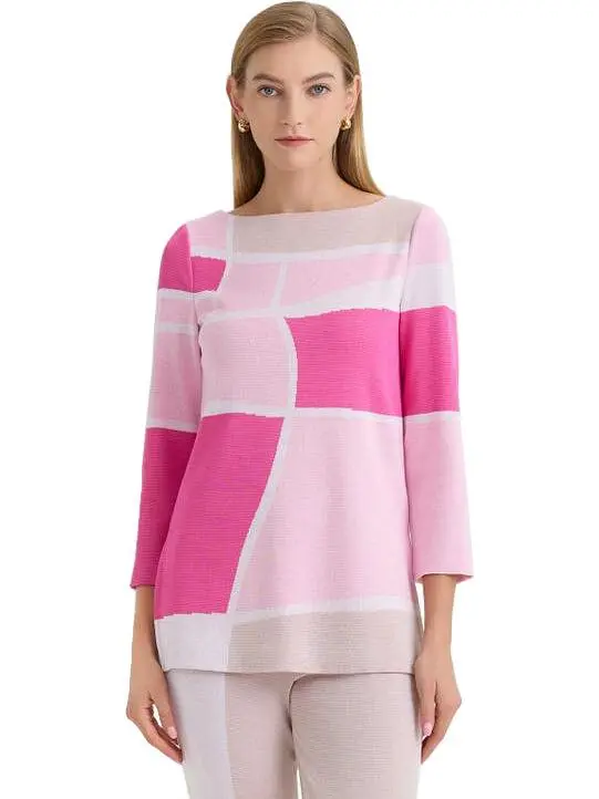 Ming Wang Colorblock Jacquard Knit Tunic - Carmine Rose/pink