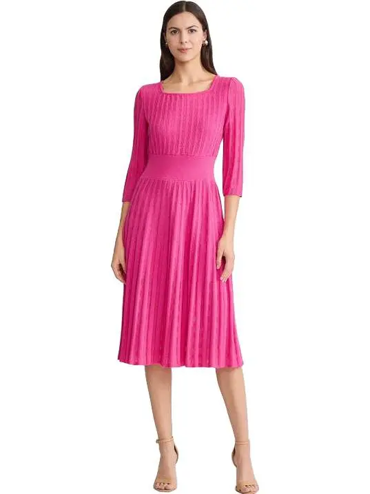 Ming Wang Linear Pointelle Knit Fit-n-flare Midi Dress - Carmine Rose
