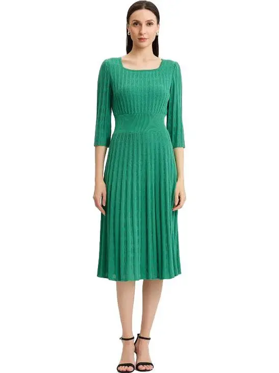 Ming Wang Linear Pointelle Knit Fit-and-flare Midi Dress - Kelly Green