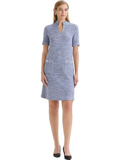 Misook Melange Tweed Knit Shift Dress - Aegean Blue/biscotti