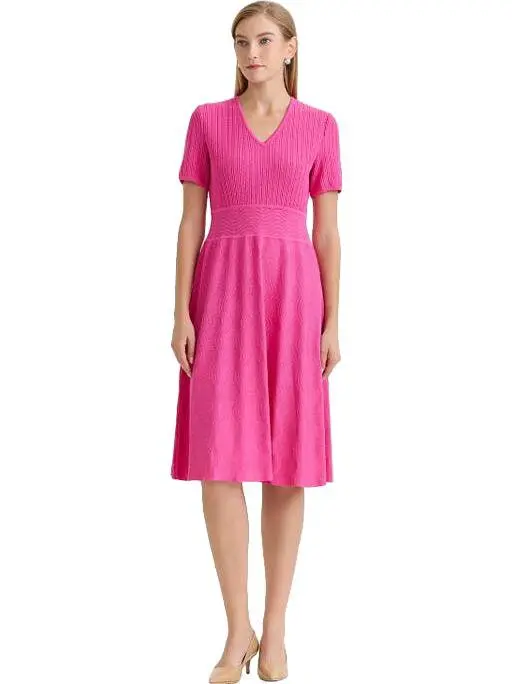 Ming Wang Fit-n-flare Multi-stitch Knit Dress - Carmine Rose