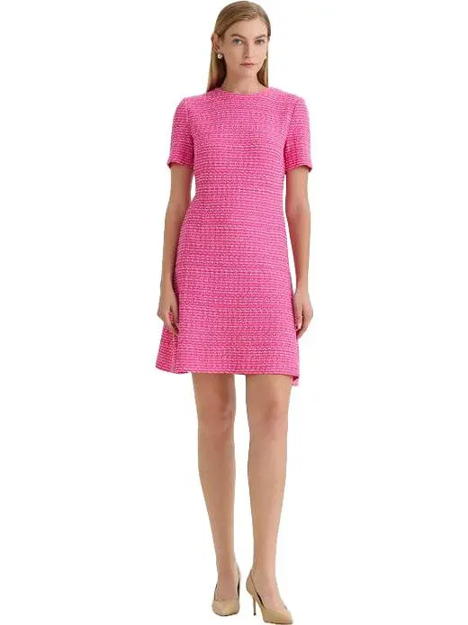 Ming Wang A-line Tweed Texture Above-the-knee Dress - Carmine Rose/white