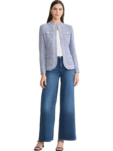 Misook Melange Tweed Knit Jacket - Aegean Blue/biscotti