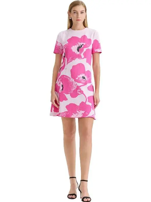 Ming Wang Floral Jacquard Knit A-line Dress - Carmine Rose/white