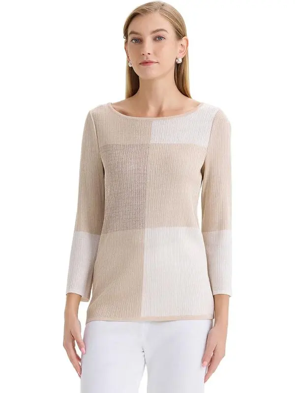 Misook Colorblock Knit Tunic - Biscotti/white/charmeuse
