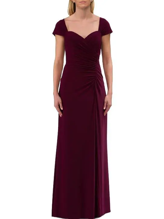 LABOMME Jersey Evening Gown With Ruching - Dark Berry
