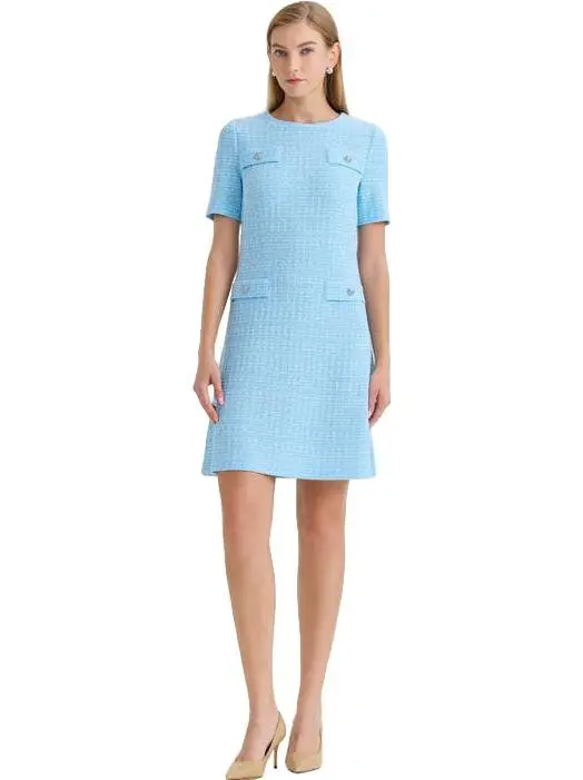 Ming Wang A-line Tweed Above-the-knee Dress - Serene/white