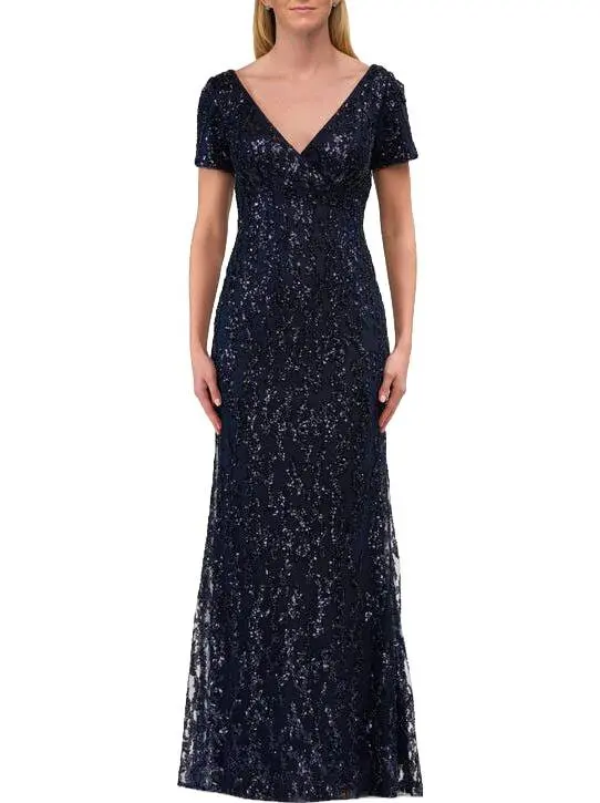La Femme Empire Waist Evening Gown - Navy