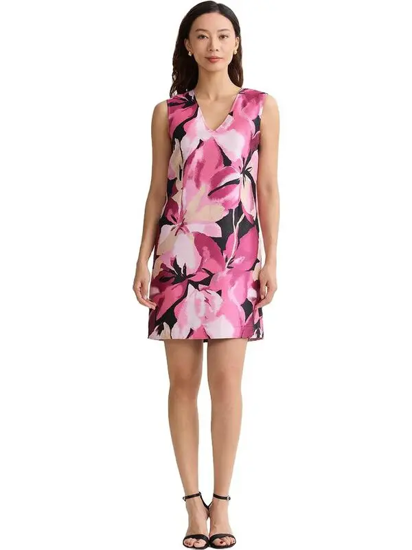 Ming Wang Floral Jacquard Woven Sheath Dress - Carmine Rose/pink