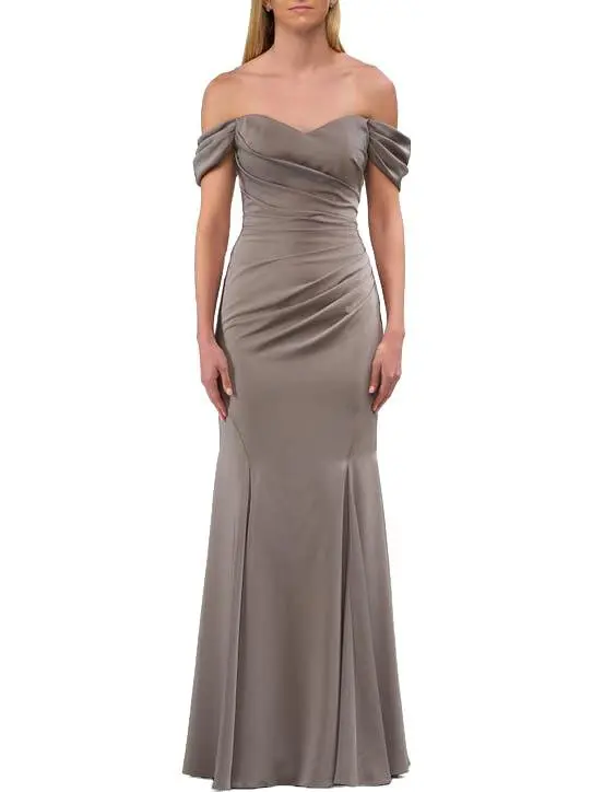 LABOMME Off-the-shoulder Gown With Side Pleating - Pewter
