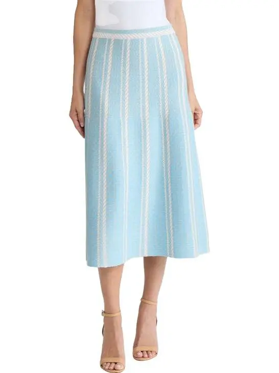 Ming Wang Roadmap Pattern Knit Midi Skirt - Serene/limestone/white