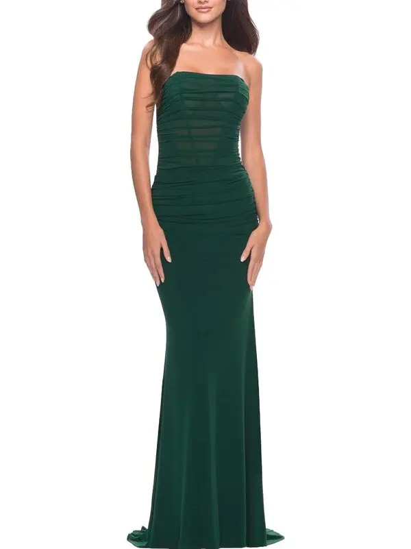 LABOMME Strapless Net Jersey Dress - Emerald