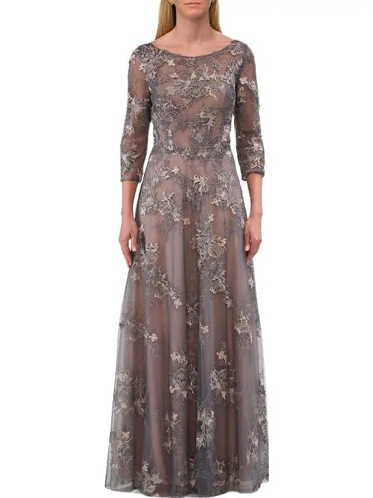 LABOMME Two-tone Lace Gown - Pink/gray