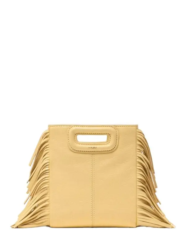 Maje Matte Crackled Leather Mini Bag With Fringe - Pale Yellow