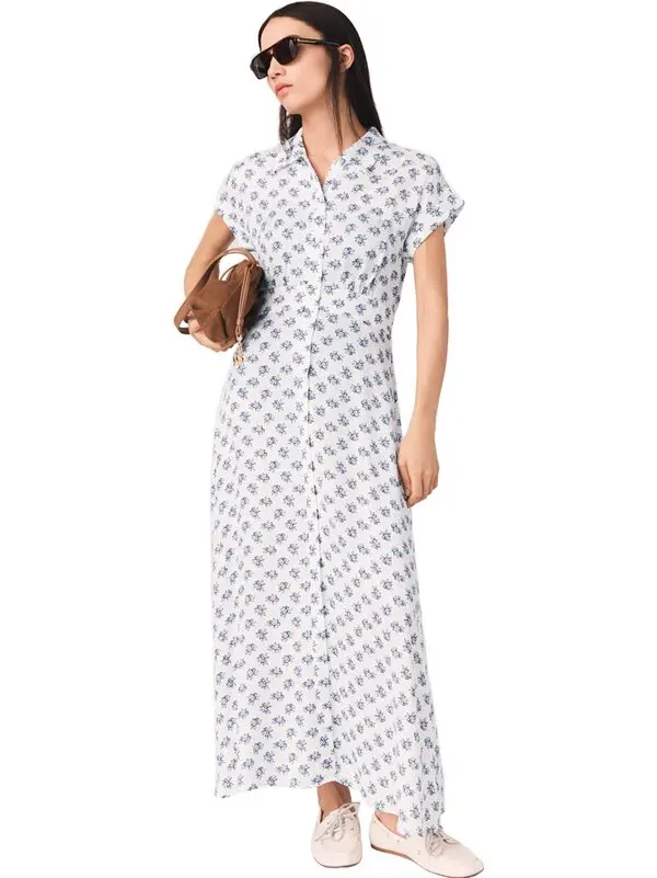 Maje Viscose Jacquard Print Maxi Dress - Blue Small Flowers Print