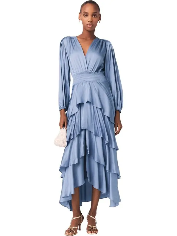 Maje Viscose Ruffled Maxi Dress - Blue / Grey