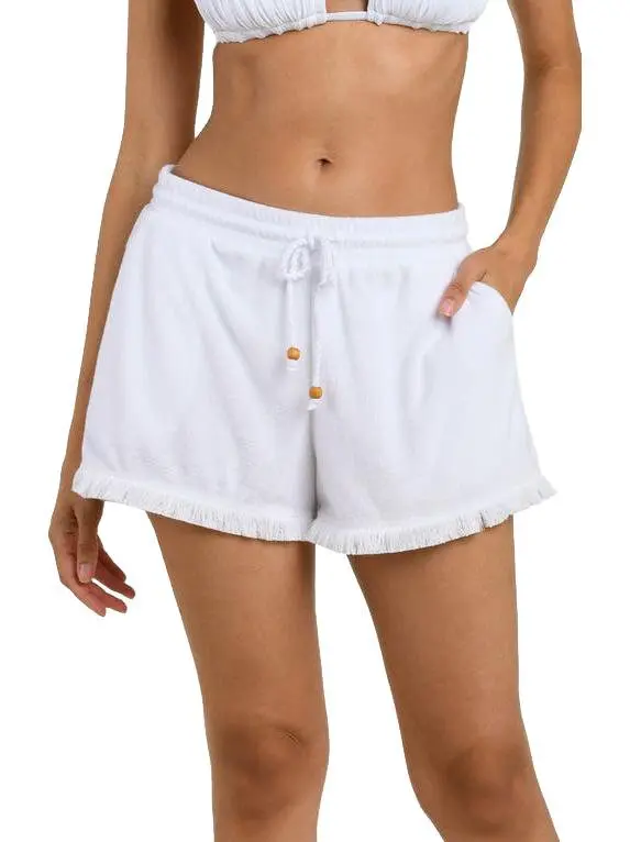La Blanca Fringe Drawstring Terry Shorts - White
