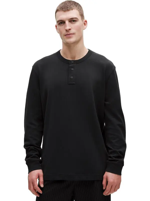 Lululemon Slub Cotton-jersey Long-sleeve Henley - Black