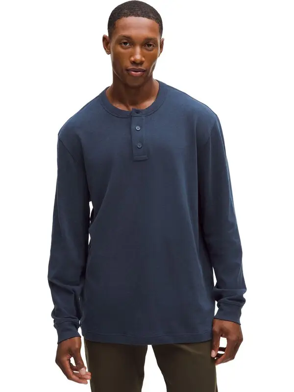 Lululemon Slub Cotton-jersey Long-sleeve Henley - Club Blue