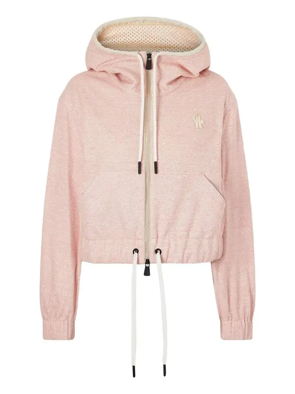 Moncler Appliquéd Canvas-trimmed Linen And Cotton-blend Zip-up Hoodie - Baby Pink