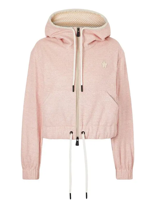 Moncler Appliquéd Canvas-trimmed Linen And Cotton-blend Zip-up Hoodie - Pink