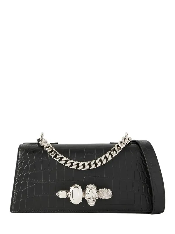 Alexander McQueen Jeweled Satchel Mini Embellished Croc-effect Leather Shoulder Bag - Black