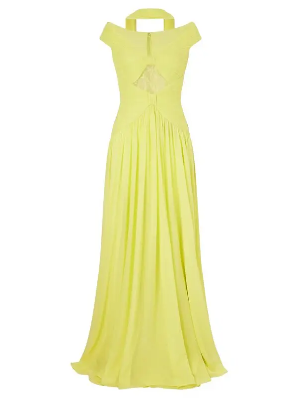 Elie Saab Lace-trimmed Silk-blend Gown - Green