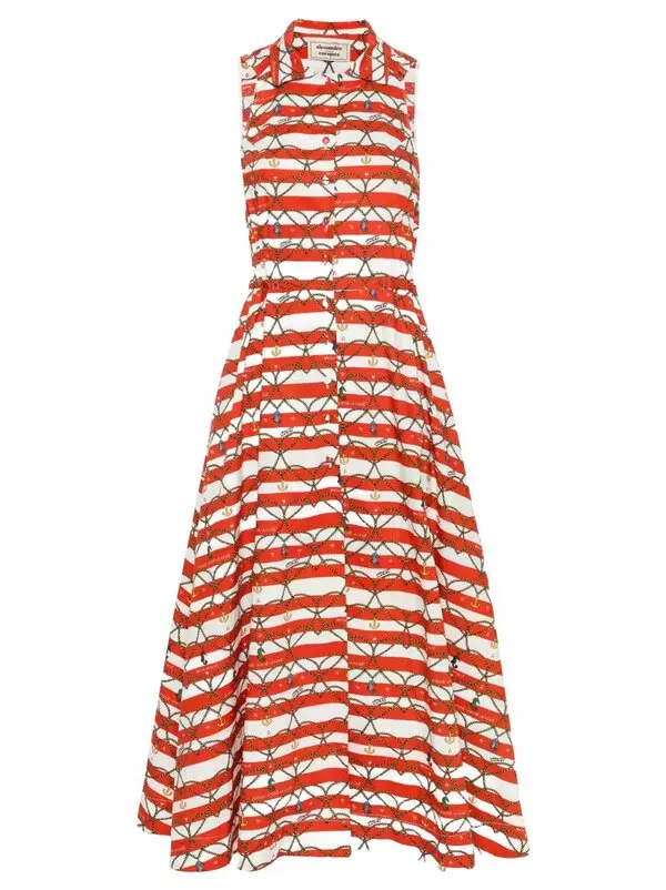 ALESSANDRO ENRIQUEZ Motif-print Striped Cotton Dress - Red