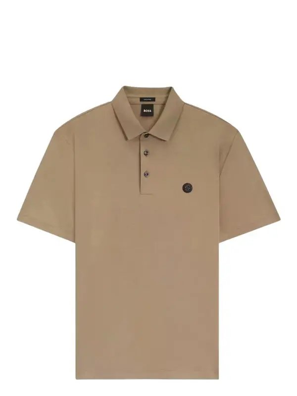BOSS Mercerized-cotton Polo Shirt With Double B Monogram - Neutrals