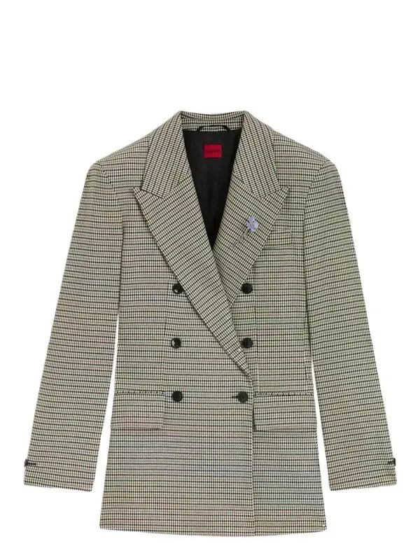 Hugo Micro Houndstooth Double-breasted Blazer - Neutrals