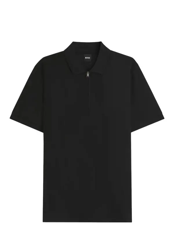 BOSS Zip-fastening Textured Polo Shirt - Black