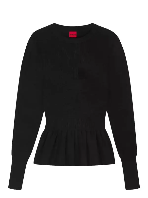 Hugo Ribbed Peplum Sweater - Black