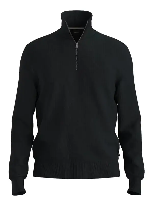 BOSS Textured Zip Sweater - Black