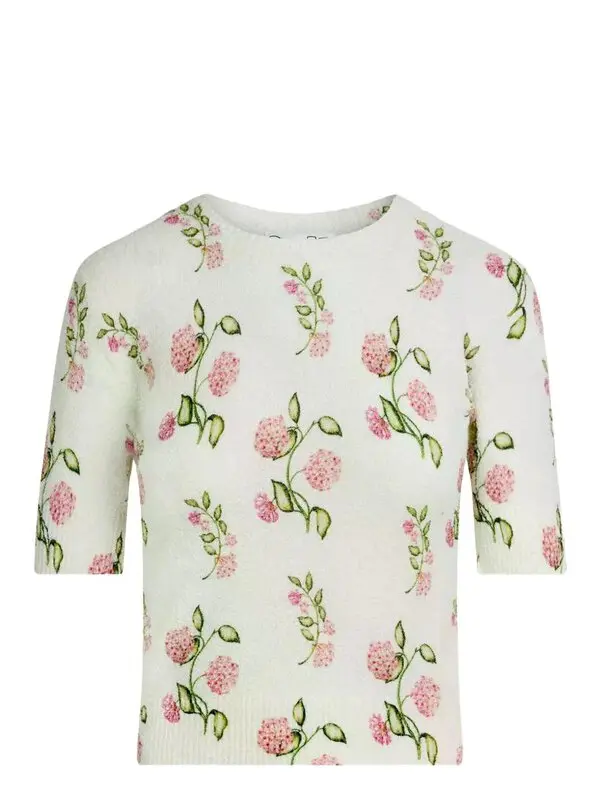 Oscar De La Renta Flower-printed Embroidered T-shirt - White