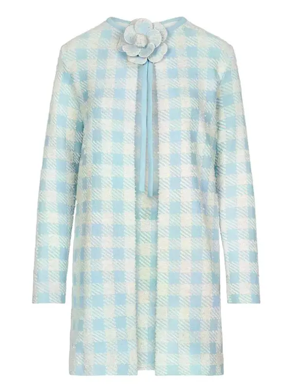 Oscar De La Renta Gingham Coat With Floral Appliqu - Blue